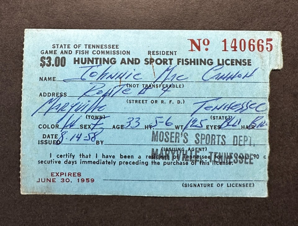 WTDstamps - 1959 **TENNESSEE** Resident Fishing Trout Stamp Permit ...