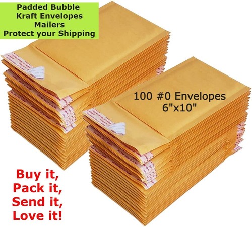 100 #0 6X10 Kraft Paper Bubble Padded Envelopes Mailers Shipping Case 6 ...
