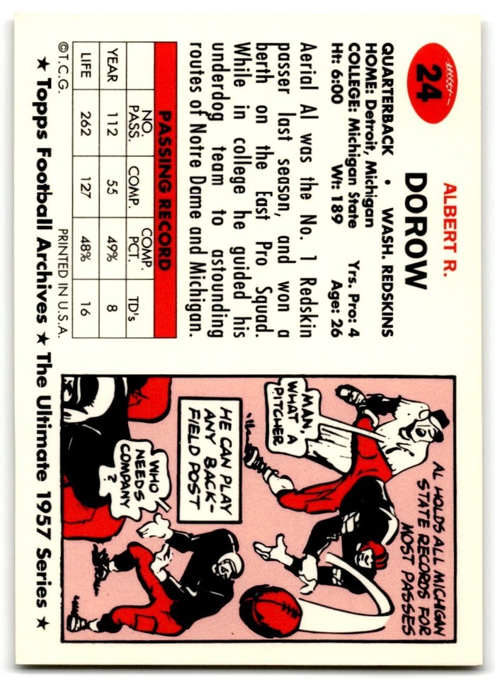 1994 Topps Archives 1957 Al Dorow Washington Redskins #24 | eBay