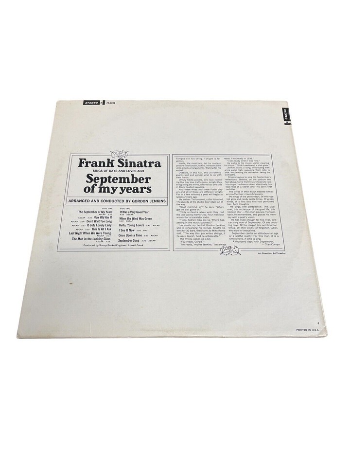 FRANK SINATRA SEPTEMBER OF MY YEARS (VG+) FS-1014 LP VINYL RECORD | eBay