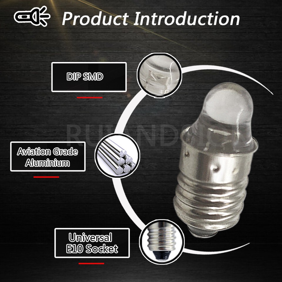 10pcs E10 LED Screw Base Globe Bulb Cool White 3V DC Torch Flashlight ...