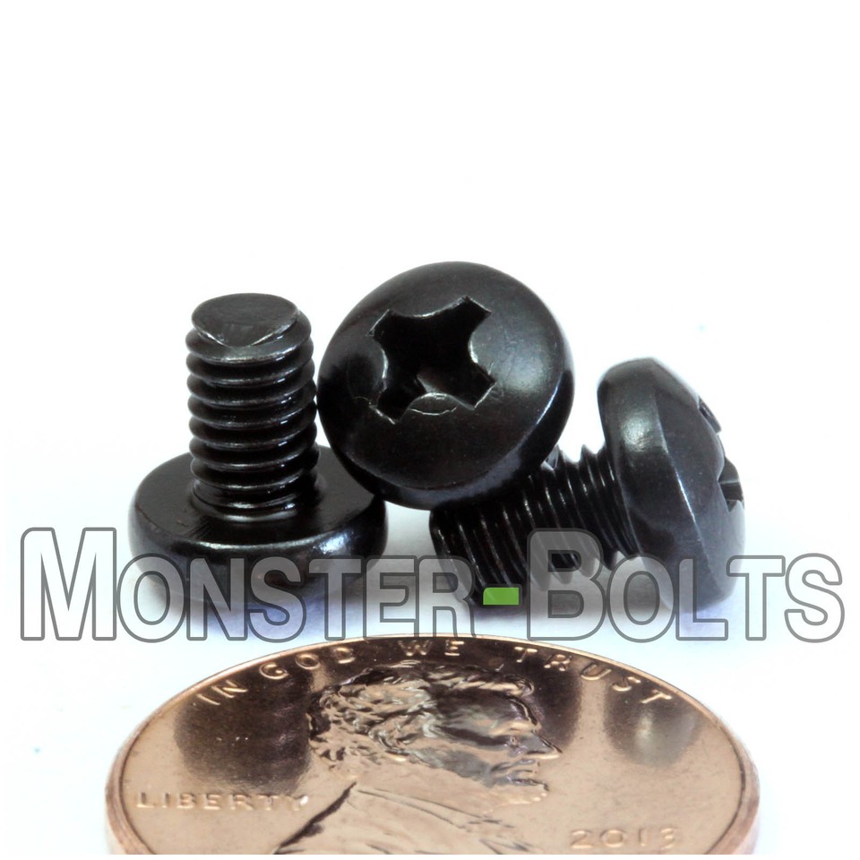 M4 / 4mm Phillips Pan Head Machine Screws, Steel, Black Oxide, DIN ...