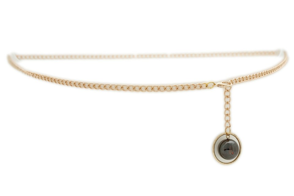 Fun Women Gold Metal Chain Links Waistband Fashion Belt Pewter Ball ...