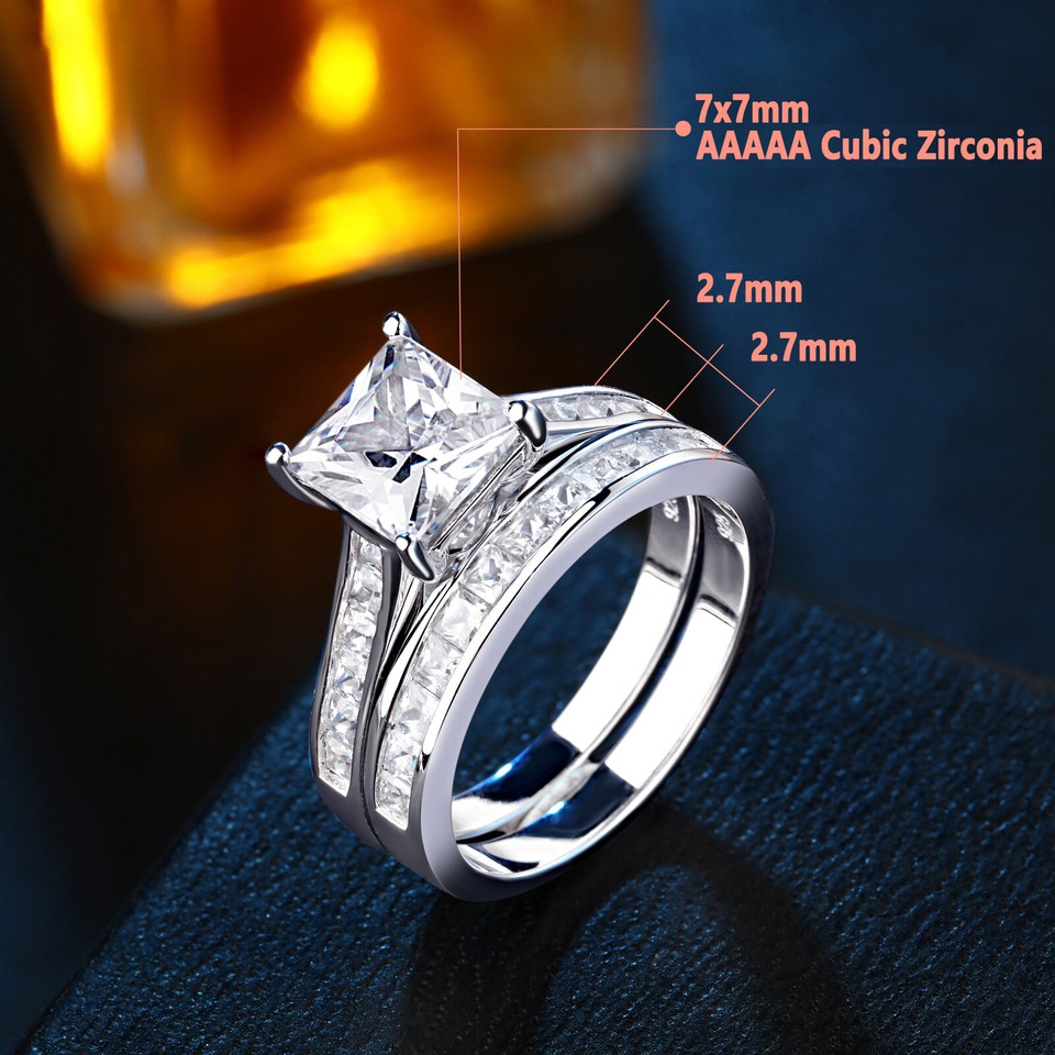 2Carat Princess Cut Cut Promise Ring Sterling Silver Engagement Wedding ...