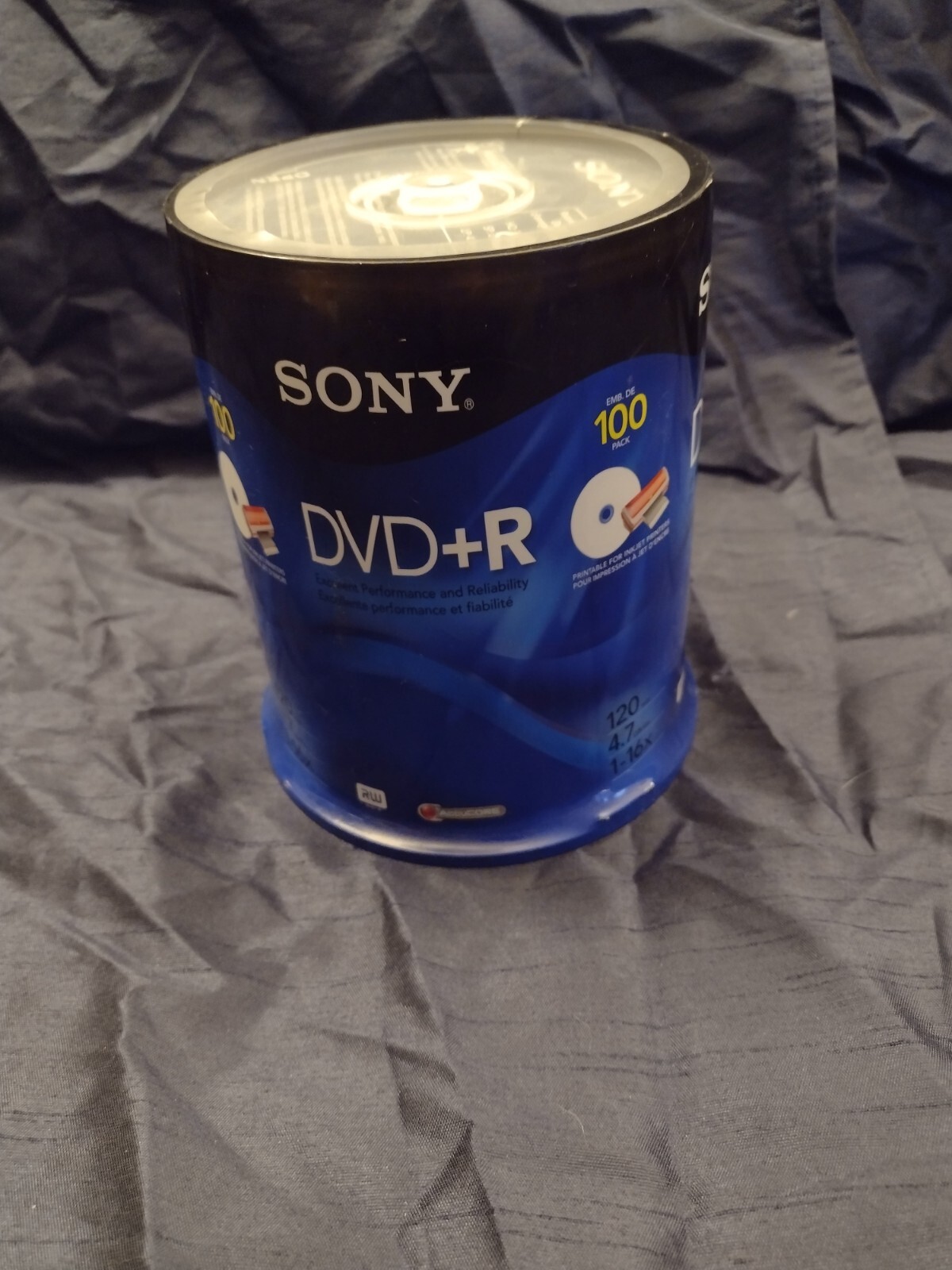 Sony DVD+R 4.7GB 120min 1-16X Recordable Blank Video Discs 100 Pack ...