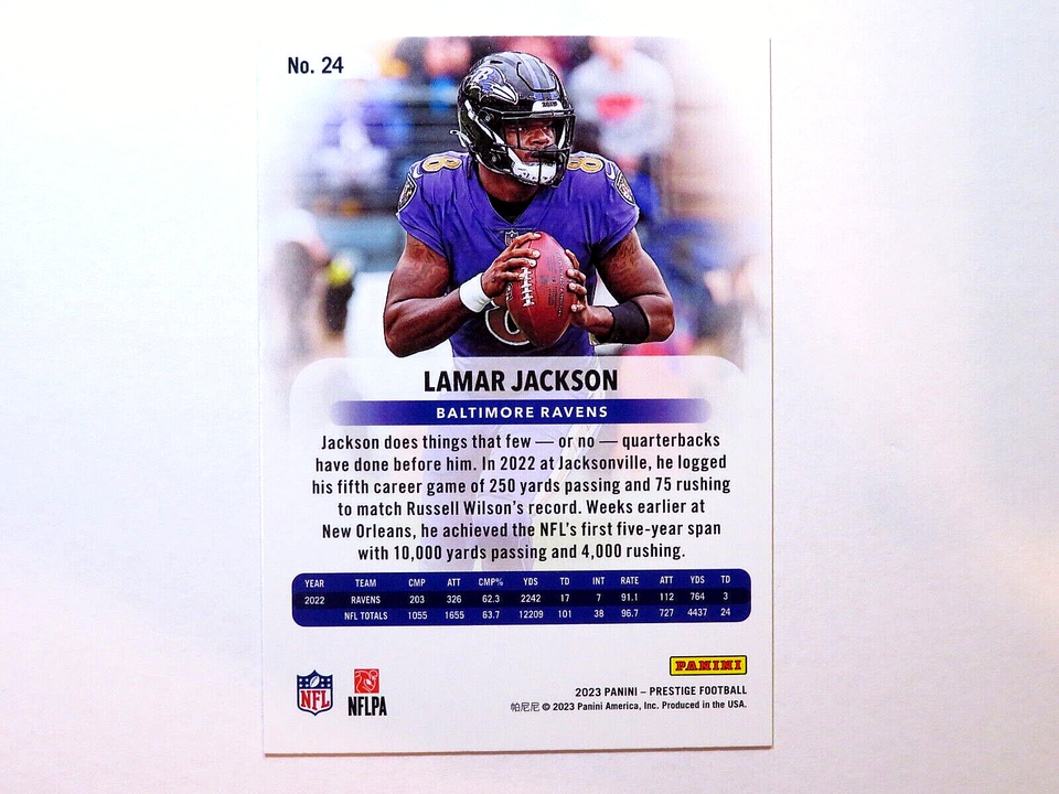2023 Panini Prestige Football Lamar Jackson Hyper Prizm Card #24 Ravens ...
