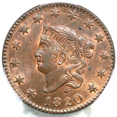 1820 N-13 R-1 PCGS MS 64 RB Lg Date Matron or Coronet Head Large Cent ...