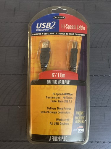 Belkin USB2 High-Speed 2.0 Device Cable 6' USB Type A-to-B Male Printer ...