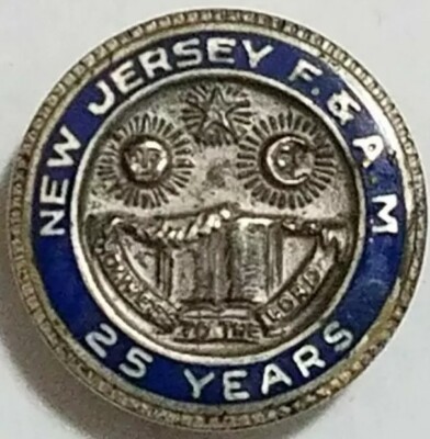 Masonic 25 Year F & AM New Jersey Sterling Silver Member Pin Crest ...