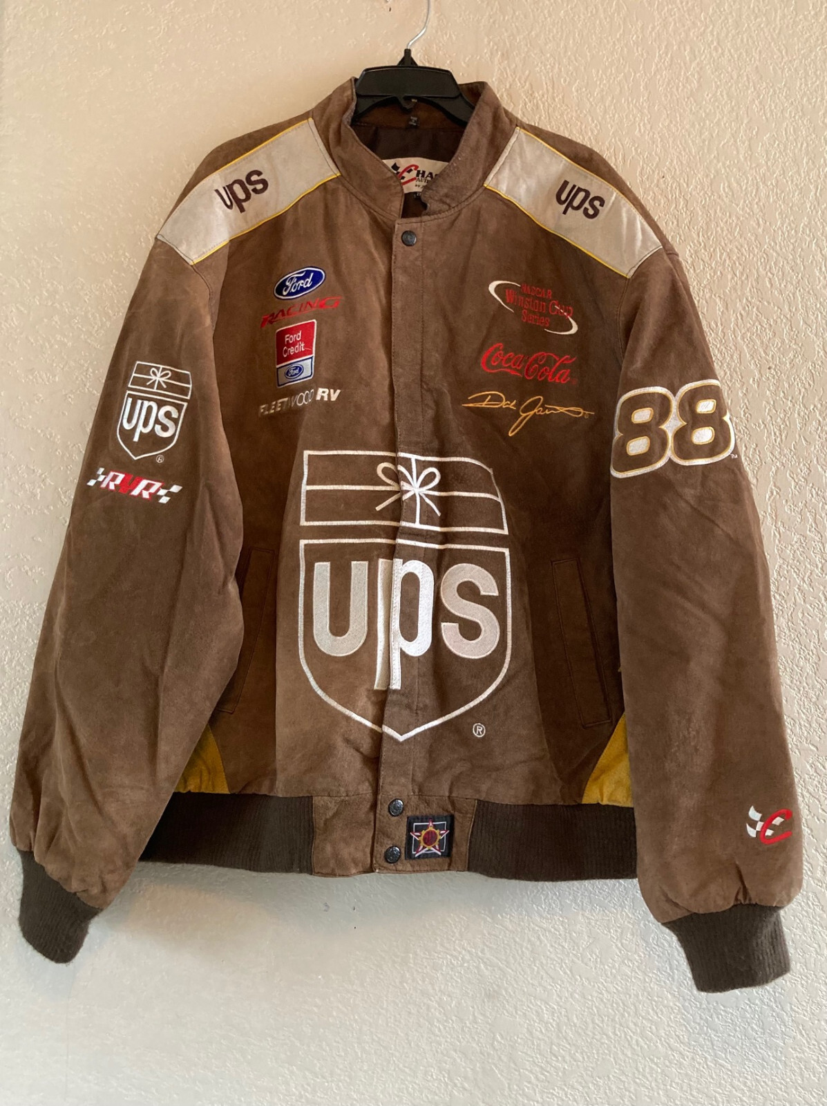 NASCAR Chase Authentics Suede Leather Jacket UPS Dale Jarrett Sz 2XL | eBay