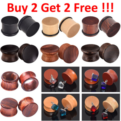 1Pair Wood Ear Plugs Natural Wooden Ear Gauge Expander Stretcher-Flesh ...