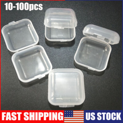 10-100PCS Mini Clear Plastic Small Box Hook Jewelry Earplugs Container ...