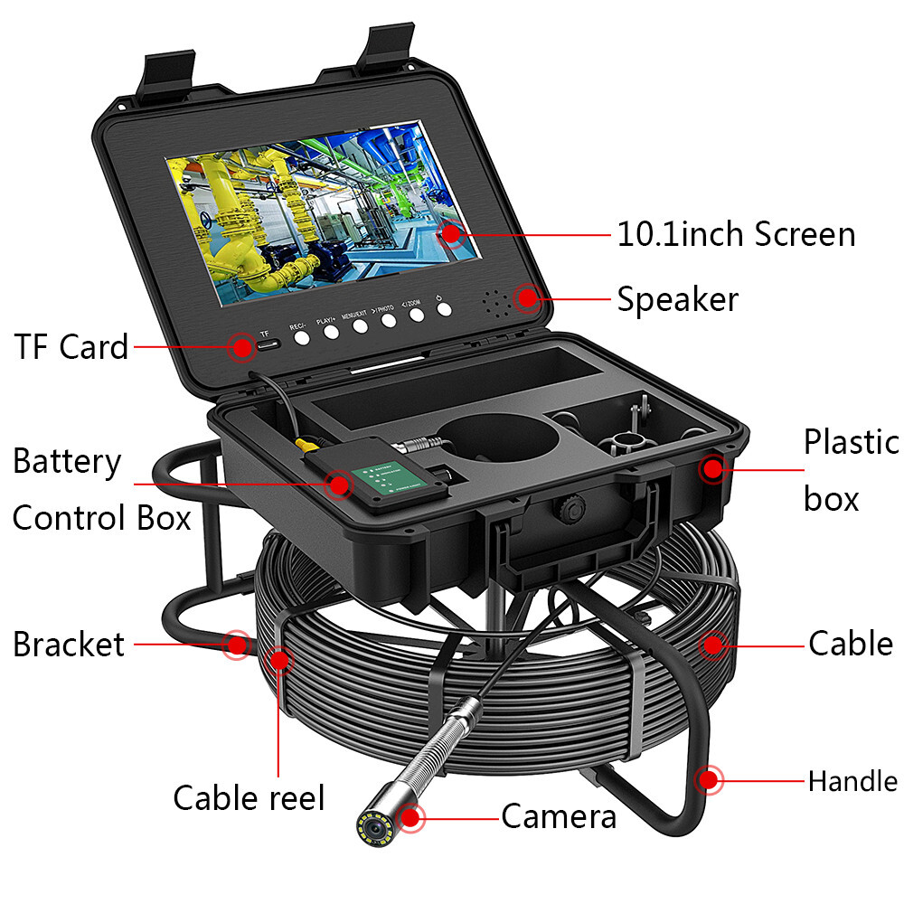 50m 10" Sewer Drain Pipe Inspection Camera with Self-leveing 512hz ...