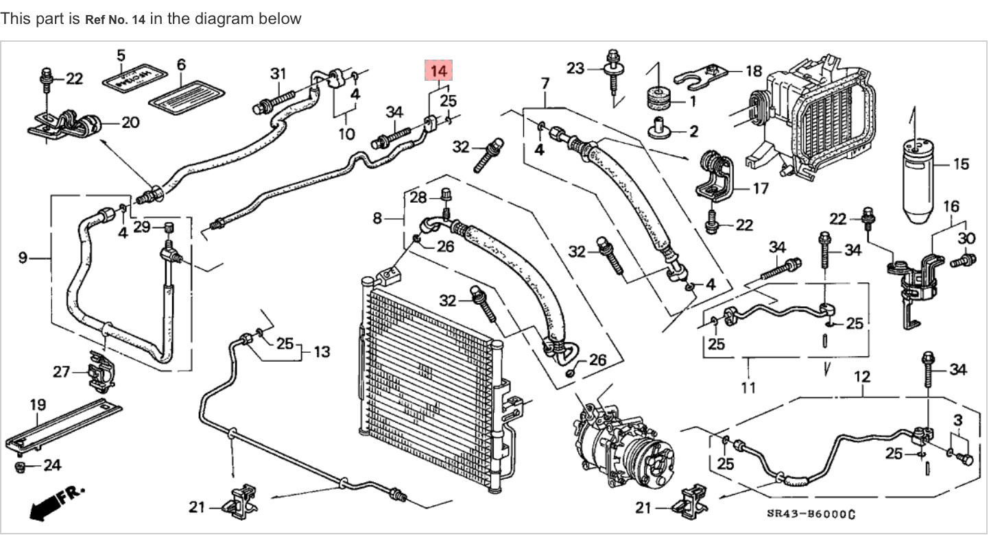 94-95 Civic A/C Refrigerant Receiver Pipe C Line Pipe B>Evap Used OEM ...