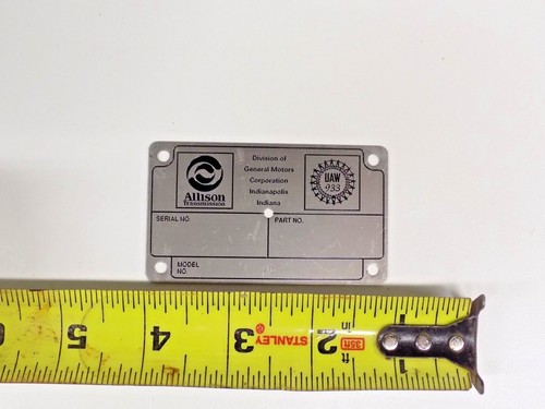 NOS Allison Transmission Part ID Tag Serial Part Model Number BLANK | eBay