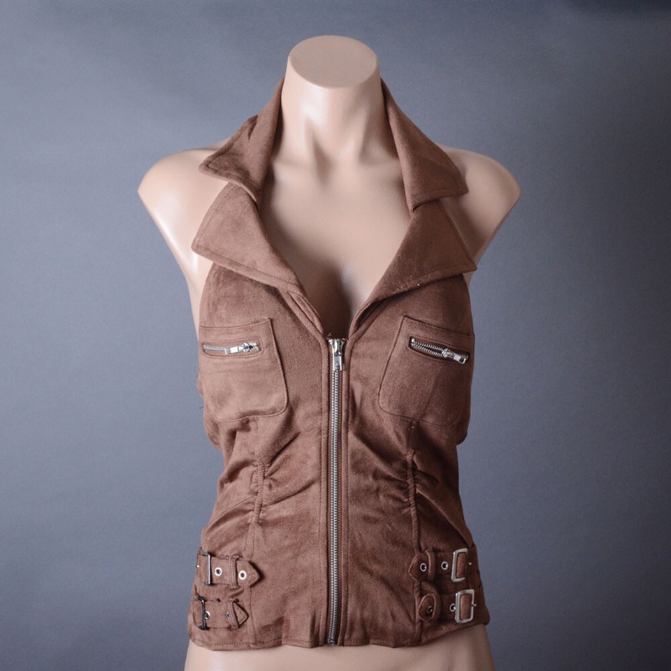 Halter Womens Moto Biker Punk Motorcycle Buckle Steampunk Vest Top ...