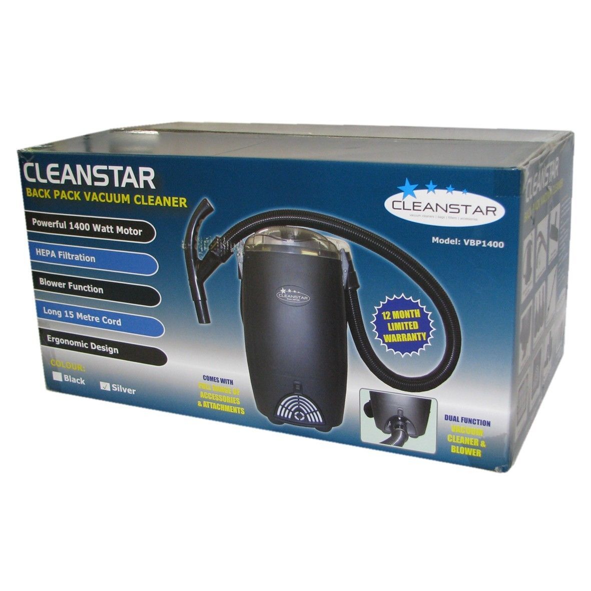 CLEANSTAR BACKPACK VACUUM CLEANER LIGHT WEIGHT 1400 WATT VBP1400-B ...
