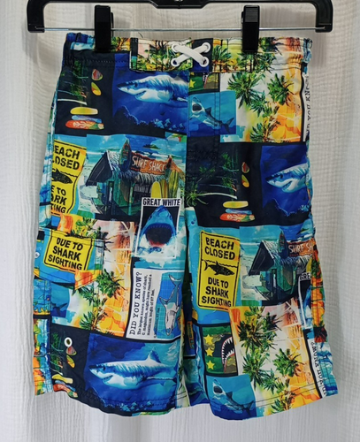 OP Swim Trunks Boys Size M (8) Multicolor Shark Theme Drawstring ...
