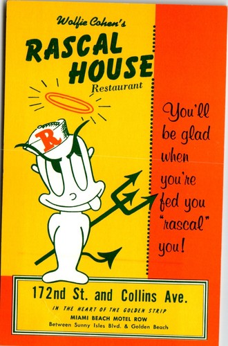Rascal House Miami Beach Florida 1950s Postcard Chromolithograph Devil Halo | eBay