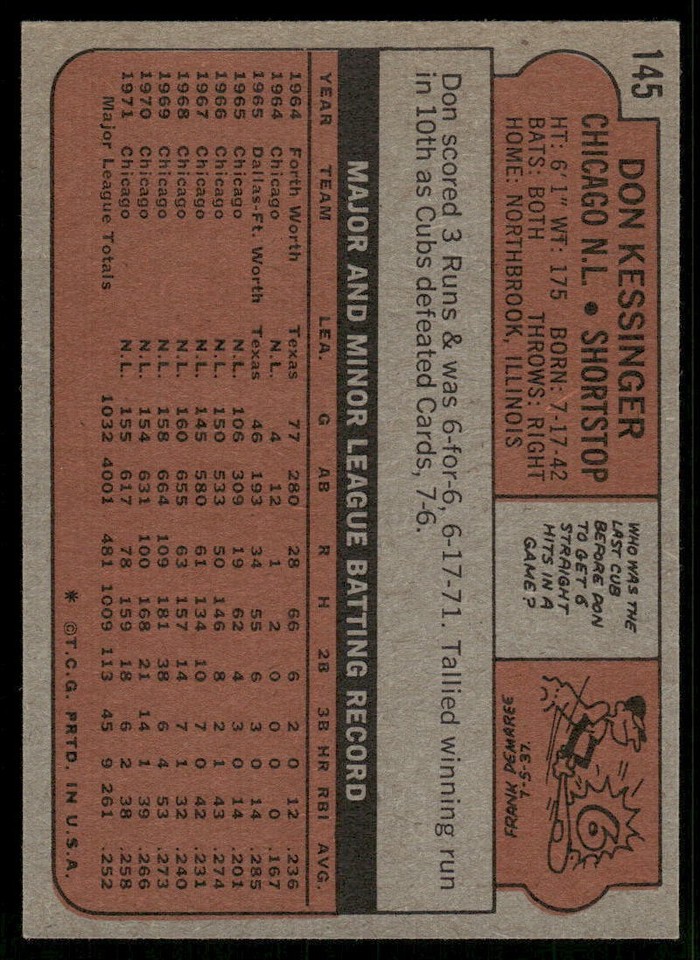 1972 Topps #145 Don Kessinger | eBay