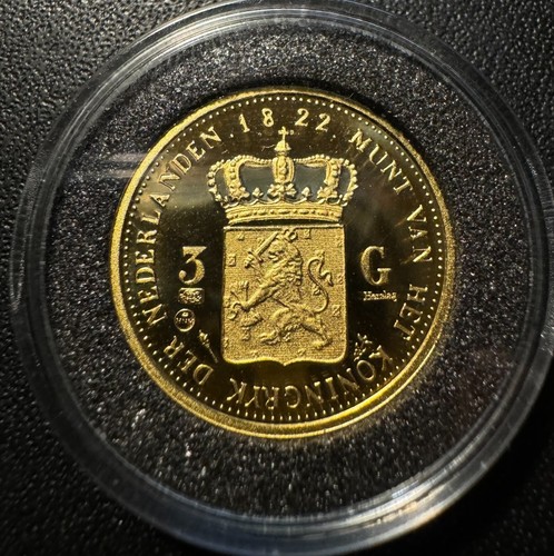 The Netherlands 3 gulden 1822 U Utrecht gold coin restrike 3,51 grams ...