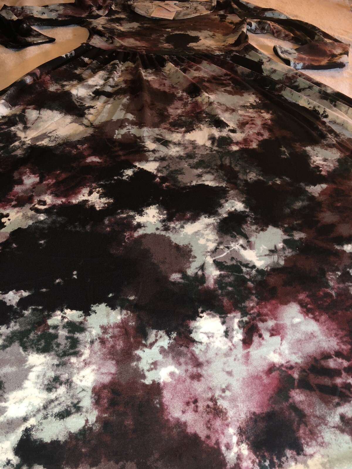 LuLaRoe Ryane Long Sleeve Empire Waist Dress Blue Black Tie Dye 3XL 26/ ...