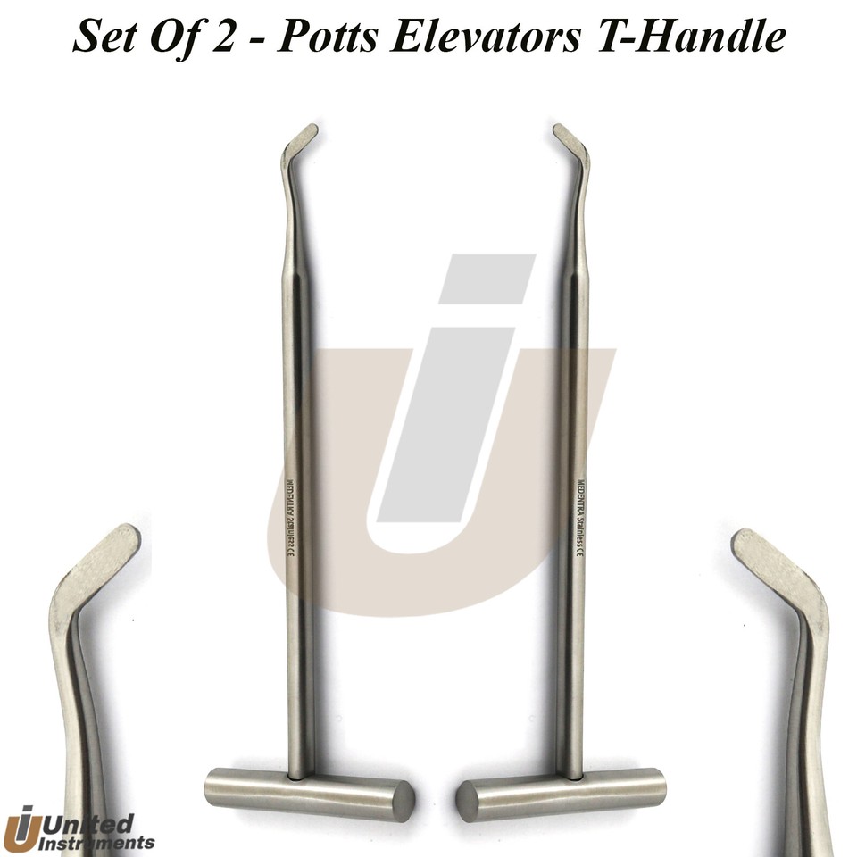 2Pcs Implant Potts Elevators Set T-Handle Right/Left PDL Tooth Loosen ...