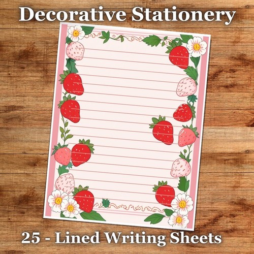 Strawberry-25 Sheets Decorative Paper Letter Writing Paper Color ...