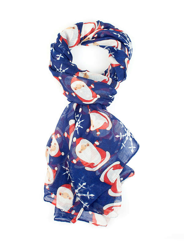 Women Ladies Christmas Festive Scarf Santa Claus Print Winter Snowflake ...