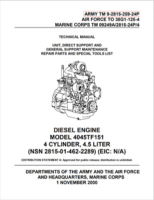120 Page JOHN DEERE DIESEL ENGINE 4045TF 4 CYLINDER 4.5 L Repair Parts ...