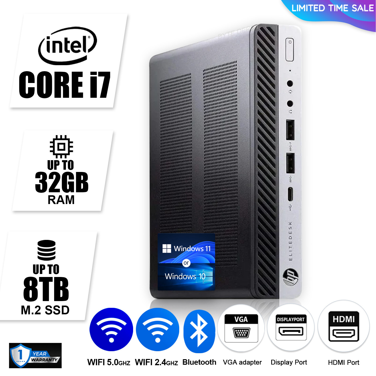 HP Mini Desktop Computer PC i7, up to 32GB RAM, m.2 SSD, Windows 11 or ...