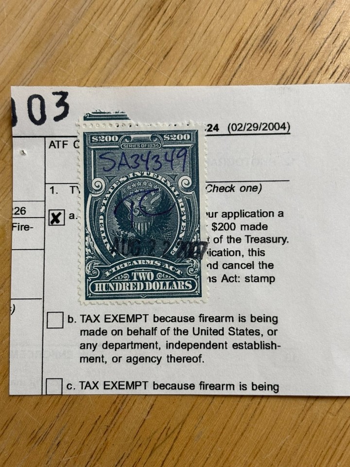 5 NFA, National Firearms Act Tax Stamps, Collector $200 stamps, Genuine ...