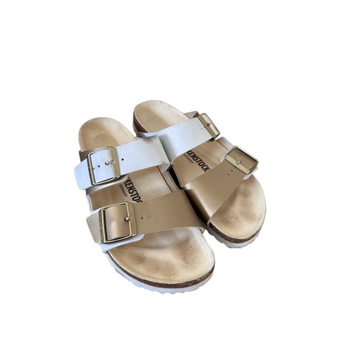 Birkenstock Arizona Split Sandals White Gold Womens Size 38 US 7.5 | eBay