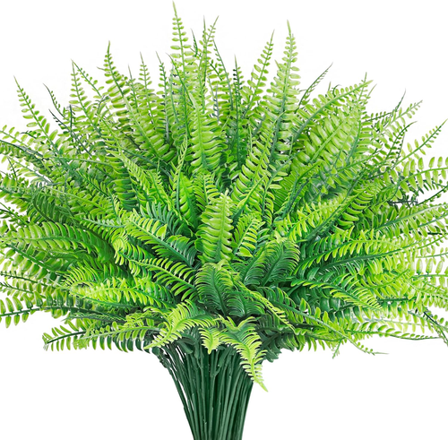 12 Bundles Artificial Plants Outdoor, UV Resistant Fake Leaf Ferns for ...