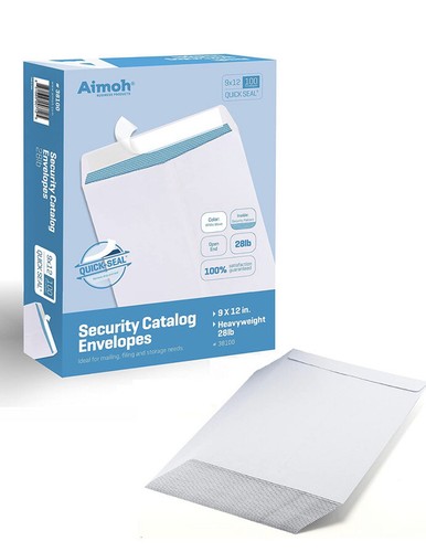 100 9 x 12 Self Quick Seal Security White Catalog Envelopes - 28lb ...