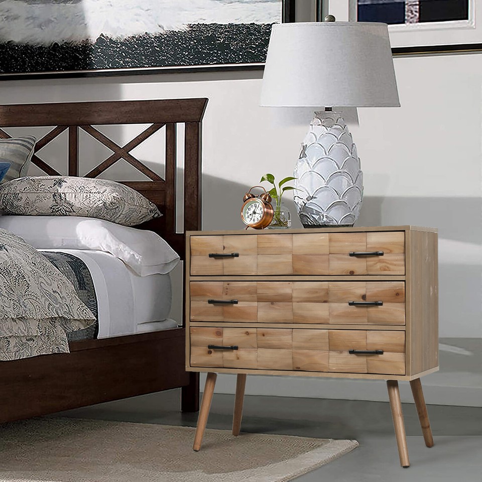 3 Drawer Dresser Storage Cabinet with Fir Wood Drawers Front and Pine ...
