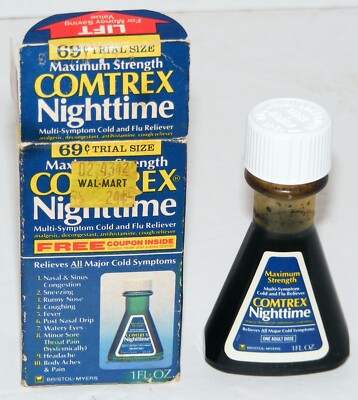Vtg 1983 Maximum Strength COMTREX Nighttime 1oz Bottle W/Box Trial Size ...