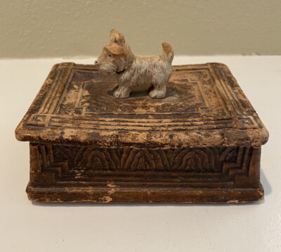 Decorative Syroco Wood Trinket Card Box W/ Scotty Terrier Dog- Pinochle ...