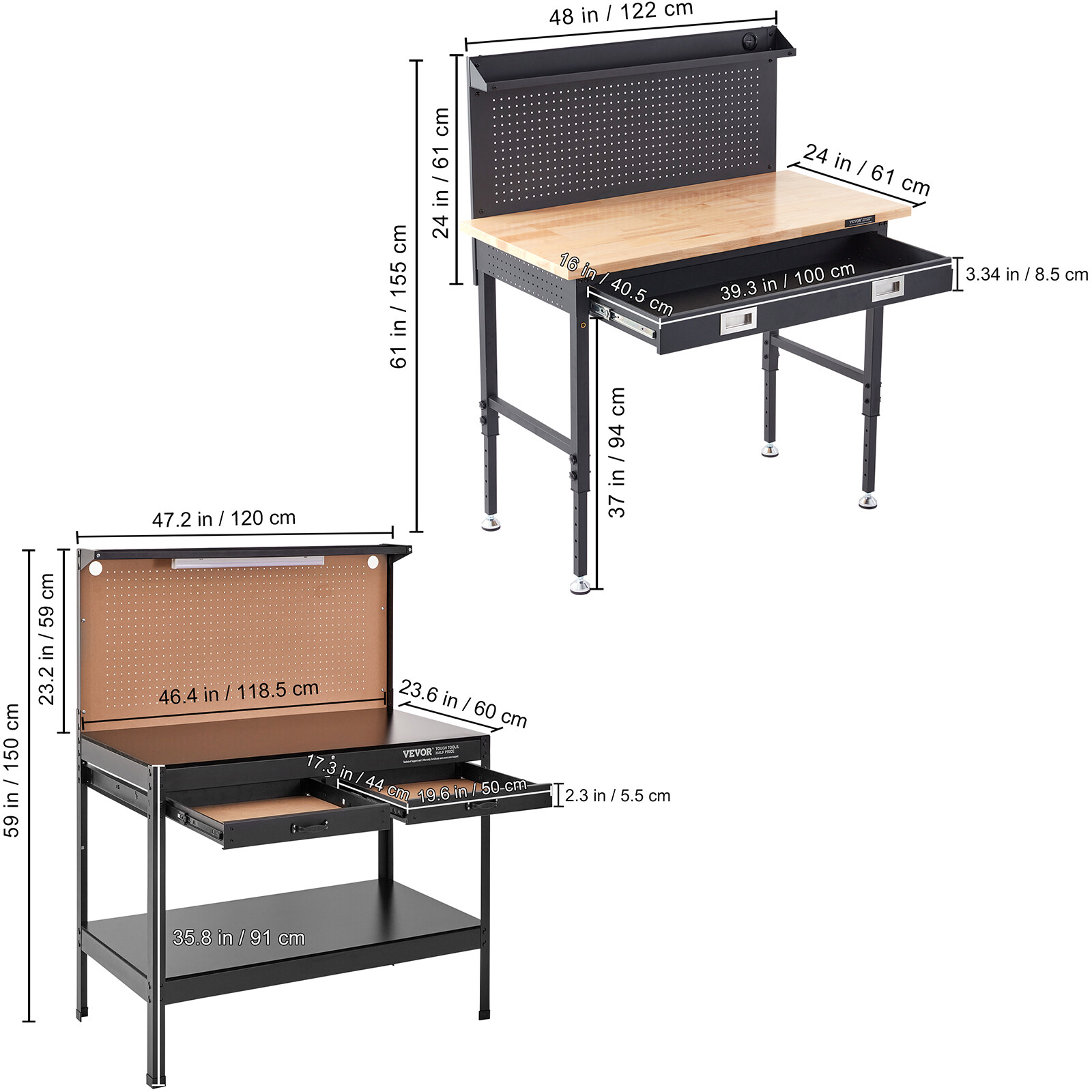 Uimoso Multifunctional Workbench 48x24" with Pegboard Worktable w ...