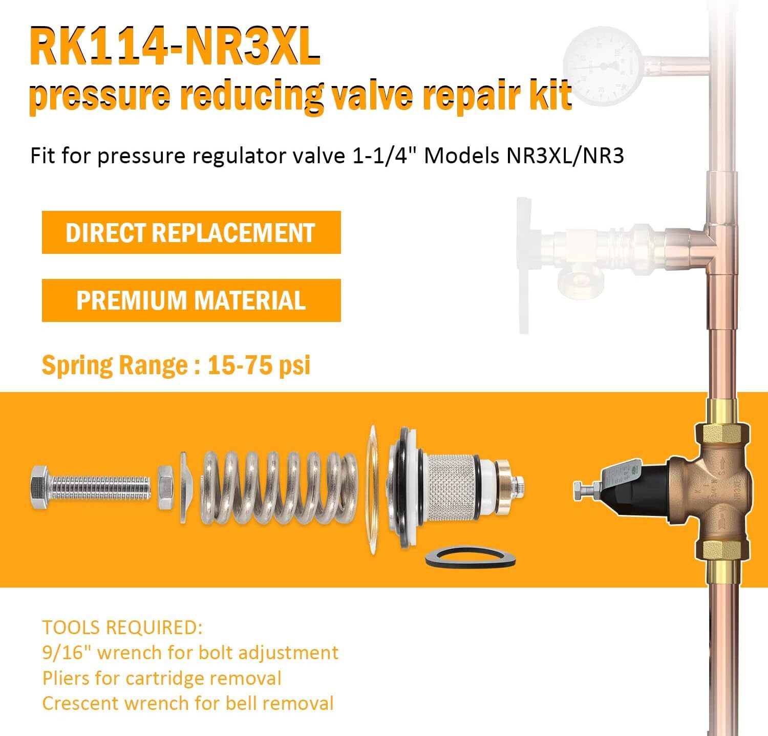 RK114-NR3XL Pressure Reducing Valve Repair Kit for Zurn Wilkins 1-1/4 ...