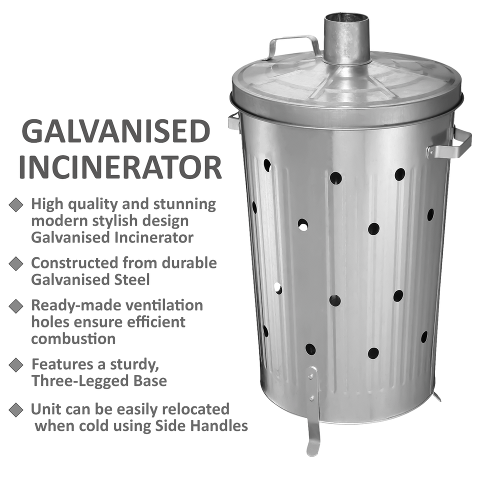 LARGE 90L INCINERATOR FIRE BIN GALVANISED GARDEN BURNING RUBBISH TRASH ...