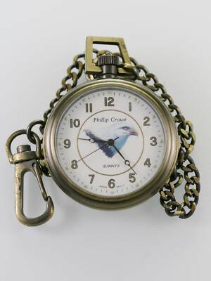 Phillip Crowe Watch Mens Pocket White Stainless Steel Retro Gold Quartz ...