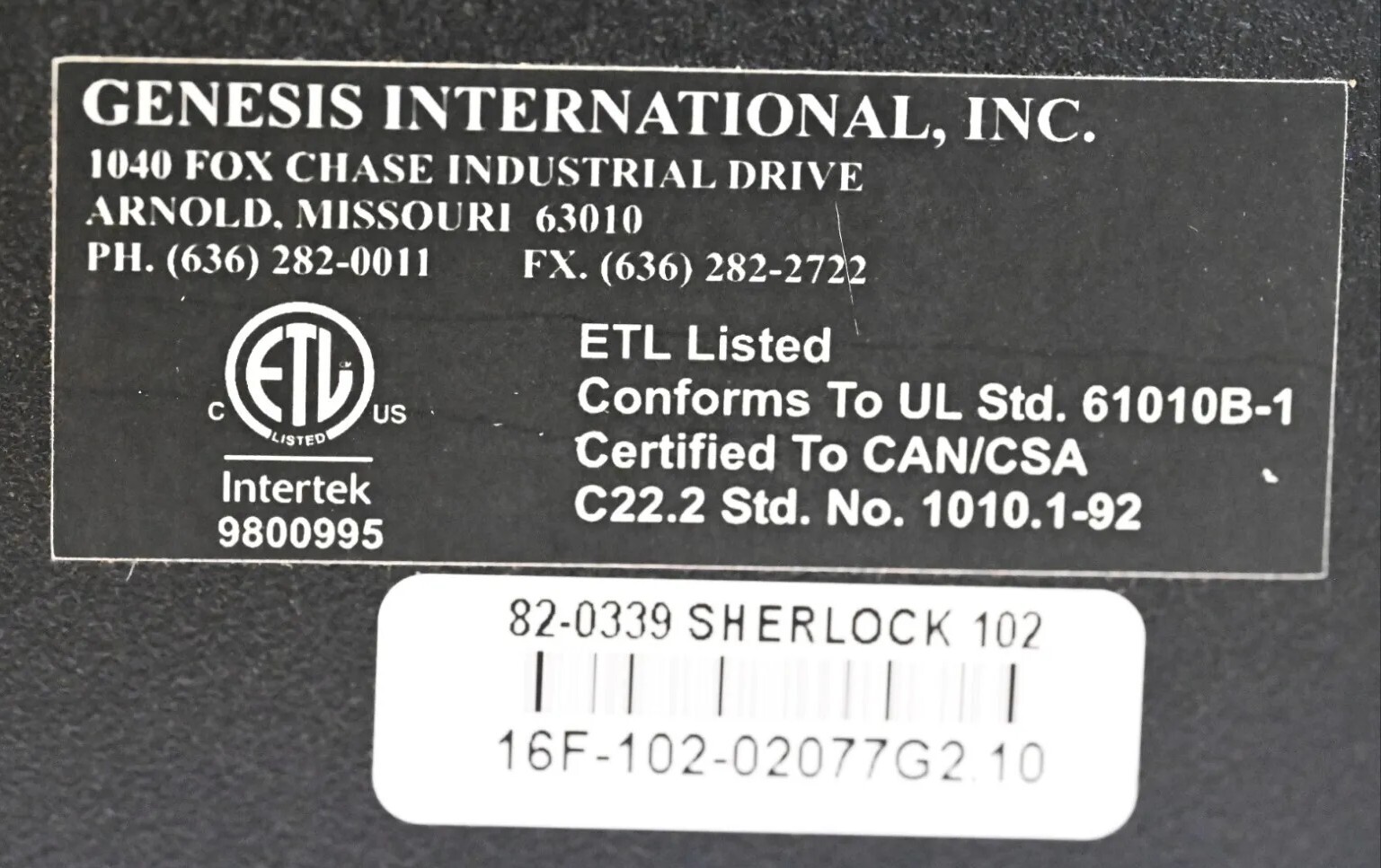 Genesis International Inc. 82-0339 Control Module Sherlock 102 for sale ...
