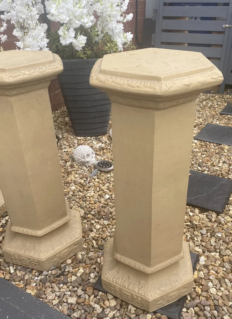 Pair Of Vintage Column Stone Effect Ceramic Pedestal Pillar Plinths ...