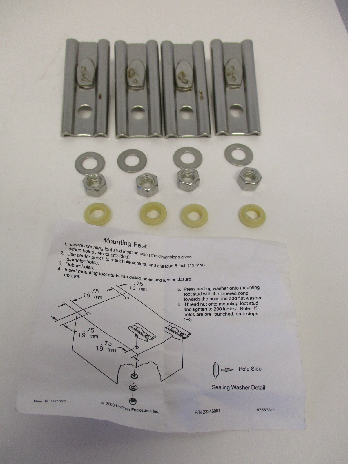 HOFFMAN STAINLESS STEEL MOUNTING FOOT KIT CMFKSS, P/N 65750 NEW FROM ...