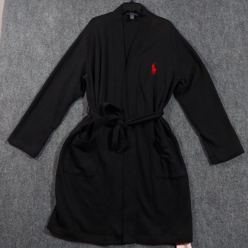 Polo Ralph Lauren Robe Mens Small Medium Black Brushed Fleece Red Pony ...