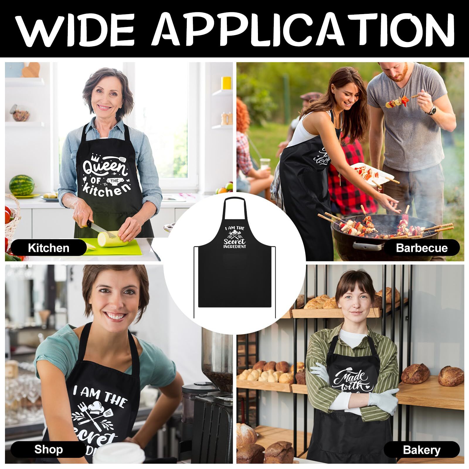 Jeyiour Set of 3 Women Kitchen Aprons with Funny Quotes Pocket Apron ...