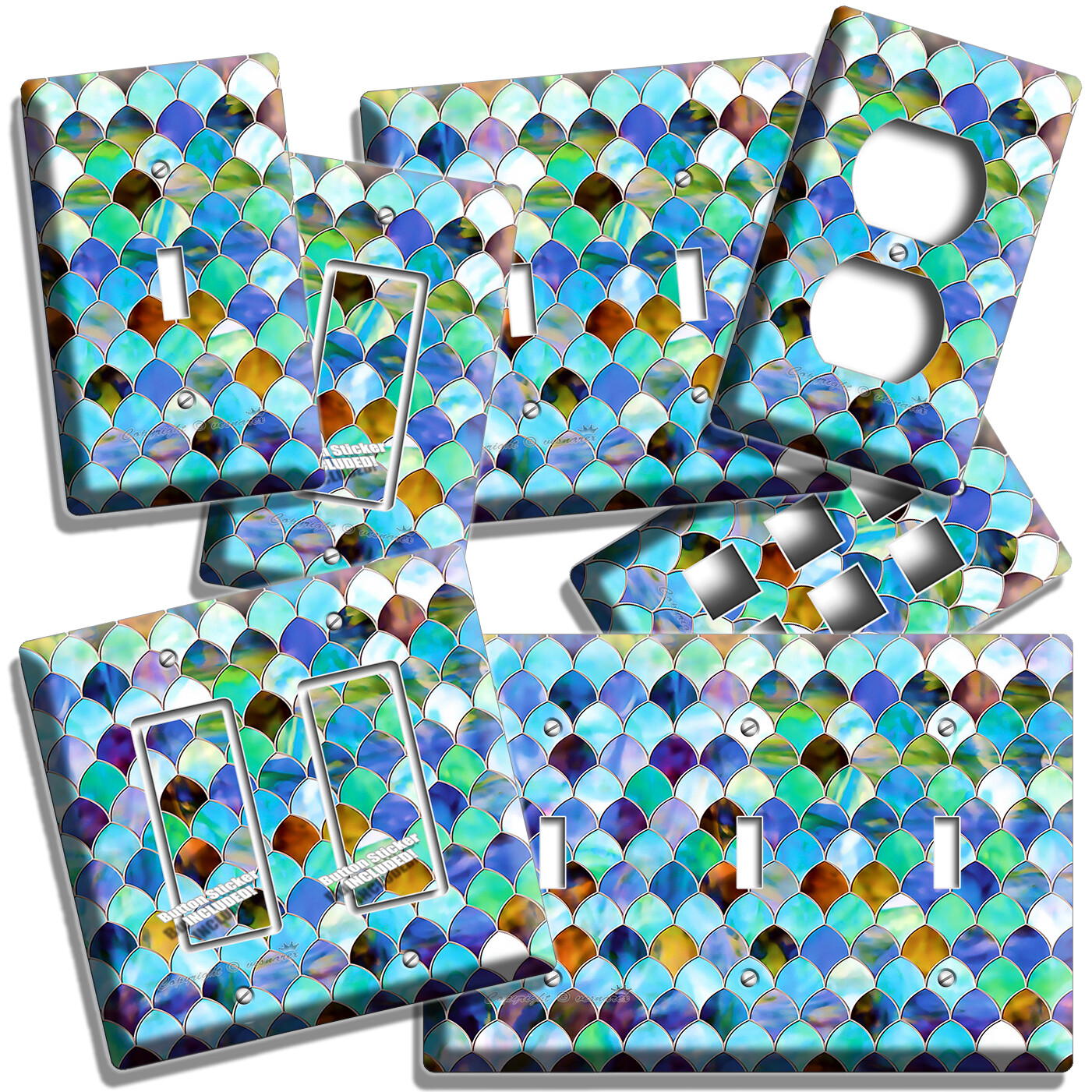 MERMAID TAIL FISH SCALES STAINED GLASS LOOK LIGHT SWITCH OUTLET WALL ...