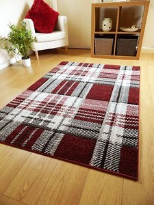 Small Large Modern Burgundy Red Tartan Highland Check Rugs Long Hall ...