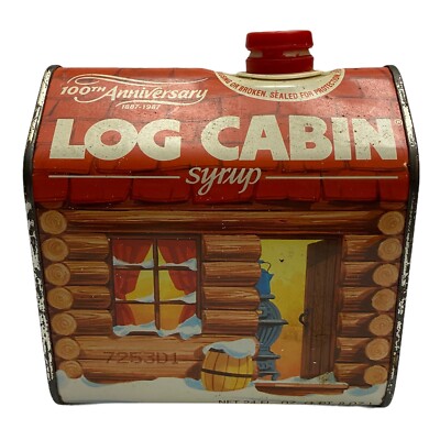 Vintage 1980s Red Log Cabin Maple Syrup Tin Can 100th Anniversary ...